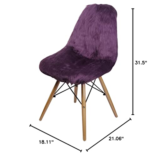 GIA Contemporary Desk Chair with Removable Faux Fur Cushion Cover, Royal Purple