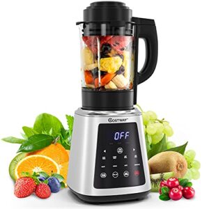 costway professional countertop blender, 8-in-1 household hot & cold shake mixer with 59 oz jar, 1200 watt base, 10-gear speed & built-in timer, easy self-cleaning, for smoothies, soup, grind, juice