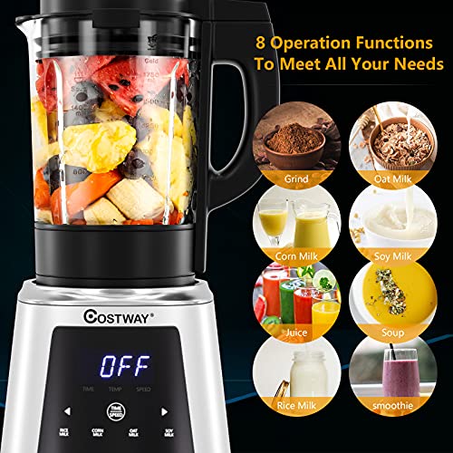 COSTWAY Professional Countertop Blender, 8-in-1 Household Hot & Cold Shake Mixer with 59 oz Jar, 1200 Watt Base, 10-Gear Speed & Built-in Timer, Easy Self-Cleaning, for Smoothies, Soup, Grind, Juice