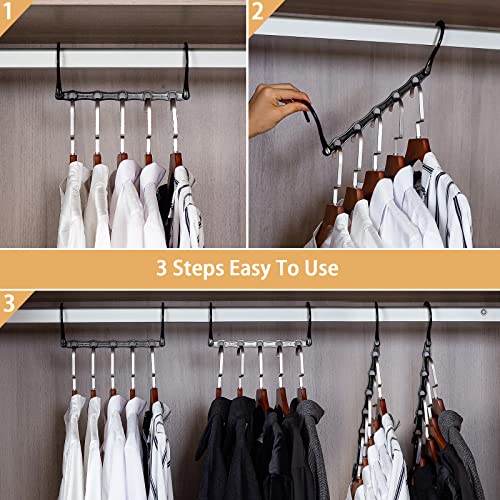 Timirog Closet Organizers and Storage - 10 Pack Space Saving Hangers Magic Hangers Wardrobe Clothes Organization, Apartment College Dorm Room Essentials, Baby Kids Space Saver Hanger Plastic Black