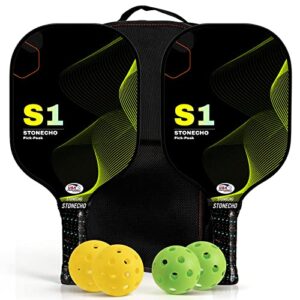 pickleball paddles, pickleball set, usapa approved best pickleball rackets fiberglass face, thicker polypropylene honeycomb core, lightweight pickleball paddles set of 2 & 4 indoor outdoor balls & bag