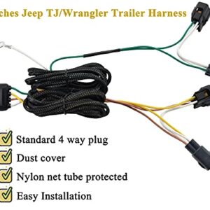 Oyviny Custom 4 Pin Trailer Wiring Harness 55363 for 1998-2006 Jeep TJ/Jeep Wrangler, Plug&Play TJ Trailer Wiring 80 Inches