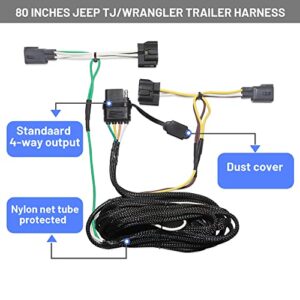 Oyviny Custom 4 Pin Trailer Wiring Harness 55363 for 1998-2006 Jeep TJ/Jeep Wrangler, Plug&Play TJ Trailer Wiring 80 Inches