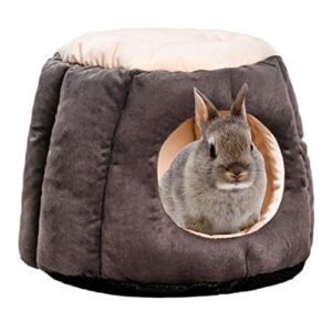 hercocci extra large rabbit bed house, foldable & warm bunny hideout hut cave for guinea pig rabbit chinchilla hamster cage accessories (grey)