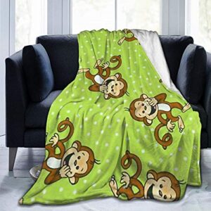 uyomarer funny monkeys green throw blanket soft throws for adult kids summer blanket for couch bed sofa, black, 50x40