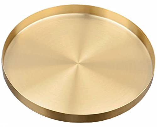 Large Round Gold Serving Tray 30CM/12 Inch Decorative Vanity Tray Jewelry Makeup Organizer Bar Tray Serving Tray for Coffee, Tea, Drinks, Candle, Wine, Tableware, Perfume Room Decor