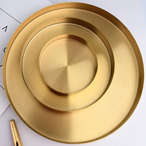 Large Round Gold Serving Tray 30CM/12 Inch Decorative Vanity Tray Jewelry Makeup Organizer Bar Tray Serving Tray for Coffee, Tea, Drinks, Candle, Wine, Tableware, Perfume Room Decor