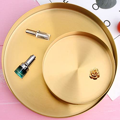 Large Round Gold Serving Tray 30CM/12 Inch Decorative Vanity Tray Jewelry Makeup Organizer Bar Tray Serving Tray for Coffee, Tea, Drinks, Candle, Wine, Tableware, Perfume Room Decor