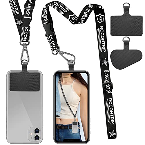 ROCONTRIP Phone Lanyard 1X Crossbody lanyard and 2X Patch Universal Cell Phone Lanyards Adjustable Shoulder Neck Strap Compatible with Most Smartphones (Grey Black)