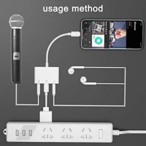 Lightning to Microphone Audio Adapter, Upgraded 3 in 1 Dual 3.5mm Microphone Audio Jack and Charging Aux Headphone Splitter Adapter, Compatible with iPhone 12/11/iPad