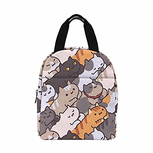 DIYKST Insulated Lunch Bag With Pockets Personalized Lazy Cat Printed on Lunch Cooler Bag For Women Men Boy Girl School Office Work Picnic