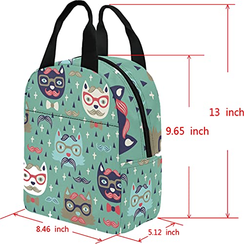 DIYKST Insulated Lunch Bag With Pockets Personalized Lazy Cat Printed on Lunch Cooler Bag For Women Men Boy Girl School Office Work Picnic