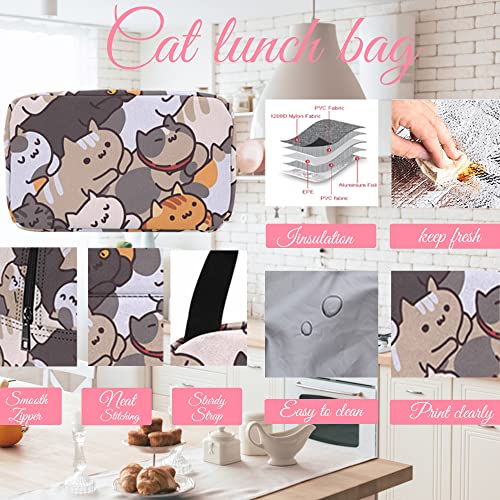 DIYKST Insulated Lunch Bag With Pockets Personalized Lazy Cat Printed on Lunch Cooler Bag For Women Men Boy Girl School Office Work Picnic