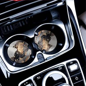 Car Coasters Pack of 2,Absorbent Ceramic Car Coasters,Drink Cup Holder Coastersfor Women Men,with A Finger Notch for Easy Removal Black Gold Marble