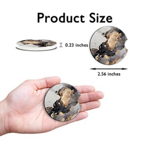 Car Coasters Pack of 2,Absorbent Ceramic Car Coasters,Drink Cup Holder Coastersfor Women Men,with A Finger Notch for Easy Removal Black Gold Marble