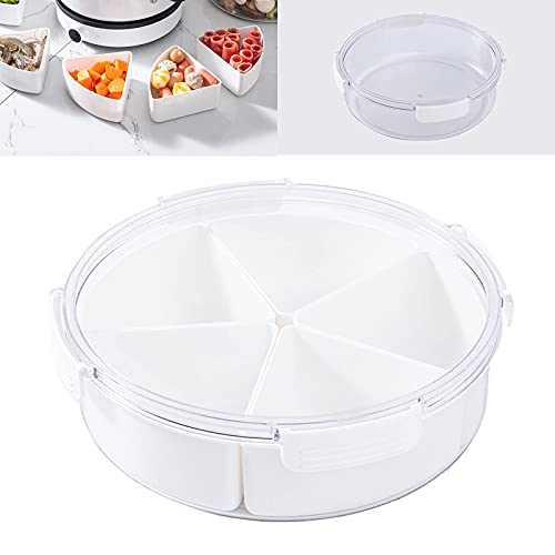 Yuroochii Round Plastic Divided Serving Tray with Lids, Snack fruit tray, 5 Compartment Round Food Storage Lunch Organizer, food storage lunch storage box, vegetarian candy snack party appetizer tray