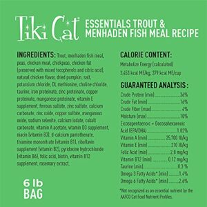 Tiki Cat Essentials High Protein, Complete and Balanced Dry Food for Cats and Kittens, Trout and Menhaden Fish Meal Recipe 6 lbs.