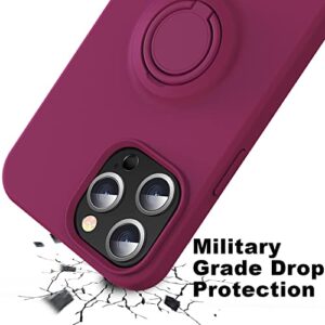 Vooii Compatible with iPhone 13 Pro Max Case 6.7 inch, Silicone Ultra Slim Shockproof Protective Phone Case with [Ring Kickstand] [Soft Anti-Scratch Microfiber Lining], WineRed