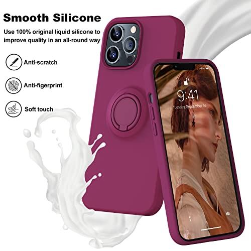 Vooii Compatible with iPhone 13 Pro Max Case 6.7 inch, Silicone Ultra Slim Shockproof Protective Phone Case with [Ring Kickstand] [Soft Anti-Scratch Microfiber Lining], WineRed