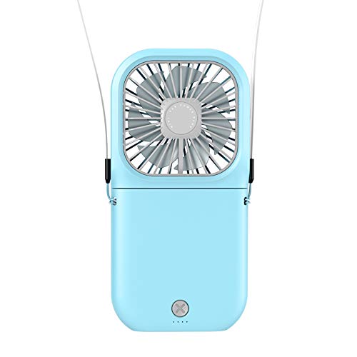 New Upgrade Handheld Fan Small Personal Fan with 3 Speeds Neck Rechargeable Portable Fan Powerful Mini USB Outdoor Fan Quiet Small Desk Fan Free Angle Good for Travel Home Office School - Blue