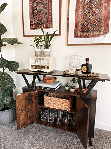 Bestier Kitchen Island with Storage Cabinet, Coffee Bar Cabinet Buffet Table Kitchen Sideboard with Adjustable Shelves for Dinning Room Living Room Entryway Hallway, Rustic Brown