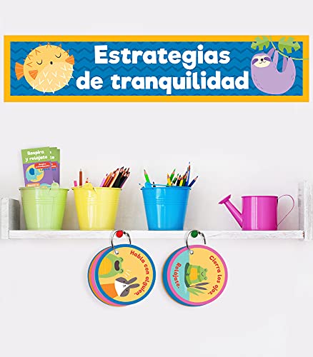 Carson Dellosa Estrategias de tranquilidad/Calming Strategies Instructional Set—2-Sided Banner, Calming Strategy Reminders, and Bookmarks for Social Emotional Learning, Spanish Edition (69 pc)