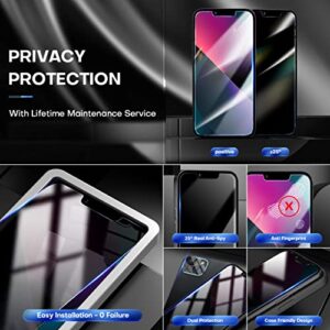 TOCOL [2+2 Pack Compatible with iPhone 13 Mini 5.4'' - 2 Pack Privacy Tempered Glass Screen Protector & 2 Pack Camera Lens Protector, Bubble Free, Case Friendly, Installation Frame, [Anti-Spy]