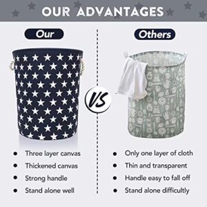 LMQSCH Large Round Laundry Basket with Handle, Canvas Fabric Laundry Bag Collapsible Storage Baskets Waterproof and Moisture-proof Laundry Hamper for Bedroom, Laundry and Bathroom, 15.75"x18.11"