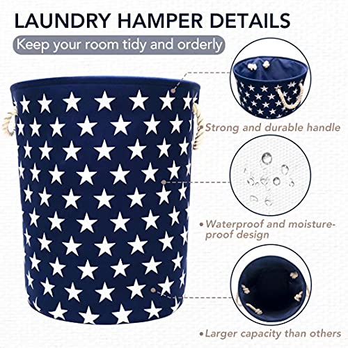 LMQSCH Large Round Laundry Basket with Handle, Canvas Fabric Laundry Bag Collapsible Storage Baskets Waterproof and Moisture-proof Laundry Hamper for Bedroom, Laundry and Bathroom, 15.75"x18.11"