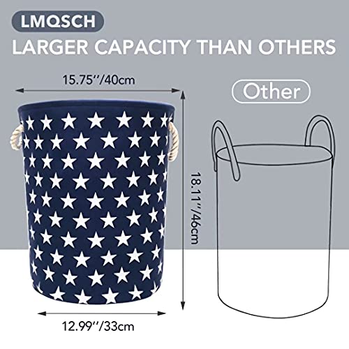 LMQSCH Large Round Laundry Basket with Handle, Canvas Fabric Laundry Bag Collapsible Storage Baskets Waterproof and Moisture-proof Laundry Hamper for Bedroom, Laundry and Bathroom, 15.75"x18.11"