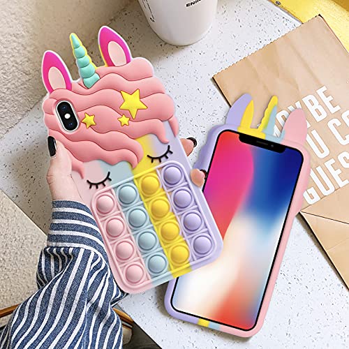 HoneyAKE Fidget Toys Phone Case for iPhone XS iPhone X Case Bubble Bumper Protective Soft Silicone Shockproof Stress Reliever Pop Fun Phone Cover Shell Women Girls Case for iPhone X/XS 5.8Inch,Rainbow