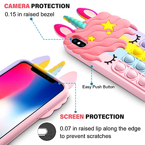 HoneyAKE Fidget Toys Phone Case for iPhone XS iPhone X Case Bubble Bumper Protective Soft Silicone Shockproof Stress Reliever Pop Fun Phone Cover Shell Women Girls Case for iPhone X/XS 5.8Inch,Rainbow