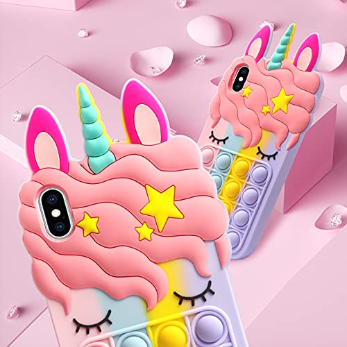 HoneyAKE Fidget Toys Phone Case for iPhone XS iPhone X Case Bubble Bumper Protective Soft Silicone Shockproof Stress Reliever Pop Fun Phone Cover Shell Women Girls Case for iPhone X/XS 5.8Inch,Rainbow