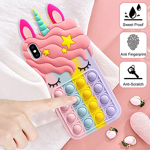 HoneyAKE Fidget Toys Phone Case for iPhone XS iPhone X Case Bubble Bumper Protective Soft Silicone Shockproof Stress Reliever Pop Fun Phone Cover Shell Women Girls Case for iPhone X/XS 5.8Inch,Rainbow