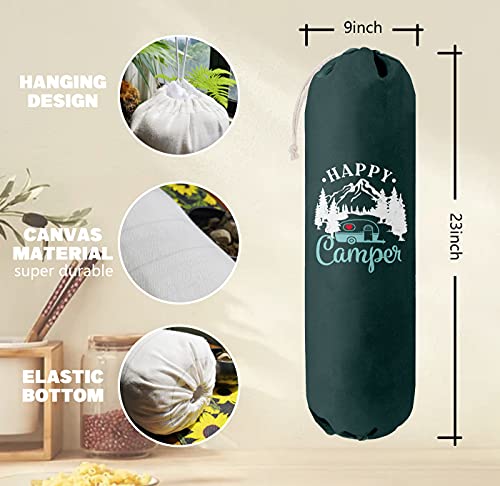 Happy Camper, Grocery Bags Holder Organizer For Shopping Bags, Wall Mount Plastic Bags Storage Container Dispensers, Gift For The Preferred Family And Friends