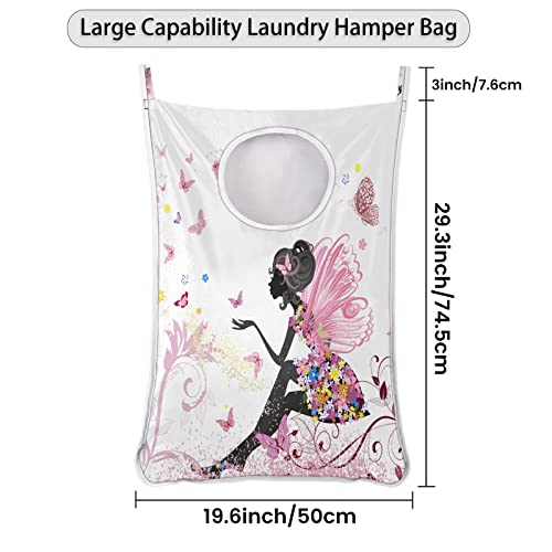 Pretty Girl Hanging Laundry Hamper Bag, Hanging Laundry Bag and Space Saving Clothes Hamper with Hooks, Beautiful Girl Wall Hanging Laundry Basket for Dirty Laundry, Large Size 30x20Inch