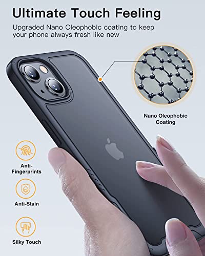 Humixx Designed for iPhone 13 Case & iPhone 14 Case [10FT Military Grade Drop Protection] [Anti-Scratch & Anti-Fingerprint] Shockproof Translucent Matte Back with Soft Bumper Protective Case, Black