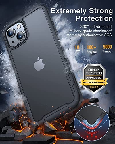 Humixx Designed for iPhone 13 Case & iPhone 14 Case [10FT Military Grade Drop Protection] [Anti-Scratch & Anti-Fingerprint] Shockproof Translucent Matte Back with Soft Bumper Protective Case, Black