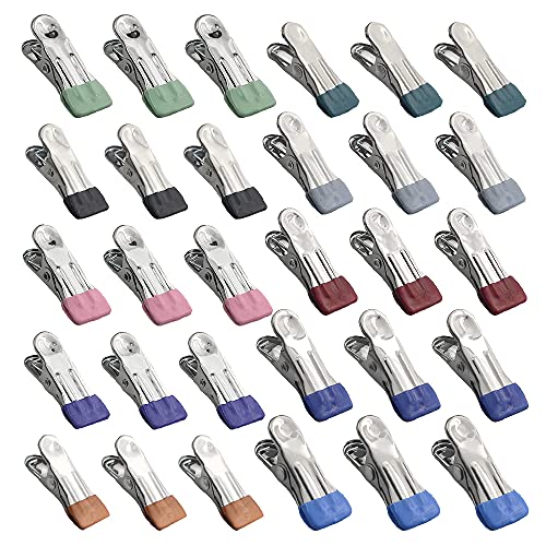 XINMEIWEN 50Pack 10Colors Metal Colored Clothes Pins Stainless Steel Clothes Clamps Utility Clothes Pins for Hanging Clothes Towels or Sealing Foods Bags