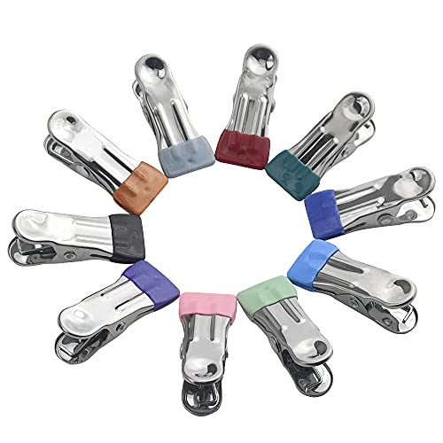 XINMEIWEN 50Pack 10Colors Metal Colored Clothes Pins Stainless Steel Clothes Clamps Utility Clothes Pins for Hanging Clothes Towels or Sealing Foods Bags