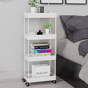 Cucn Slim Storage Cart, 4 Tier Bathroom Storage Cart with Wheels Slide Out Storage Cart Bathroom Cart Organizer Slim Rolling Storage Cart in Narrow Space Between Washer and Dryer, White