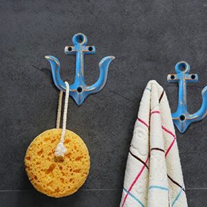 2 Pcs Rustic Nautical Anchor Design Wall Hooks with Screws Expansion Tube, Rustic Cast Iron Wall Mounted Hangers, Vintage Coat Rack Bathroom Towel Hook/Key Holder/Kitchen & Home Storage Hooks(Blue)