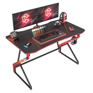 cubicubi simple gaming desk z shaped 40 inch gamer workstation, home computer carbon fiber surface gaming desk pc table with headphone hook