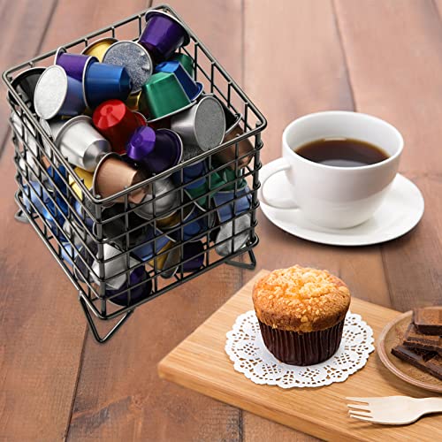 Okllen 2 Pack Coffee Pod Holder, Square Wire K Cup Holder Espresso Pod Organizer, Metal Coffee Pod Storage Basket for Kitchen, Pantry, Office, Cafe, 5.3" x 5.3" x 6.3", Black