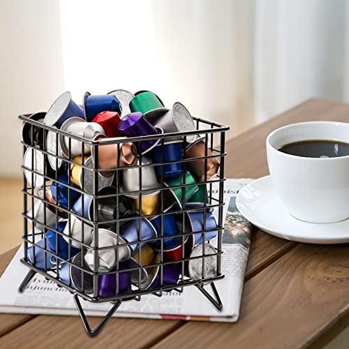 Okllen 2 Pack Coffee Pod Holder, Square Wire K Cup Holder Espresso Pod Organizer, Metal Coffee Pod Storage Basket for Kitchen, Pantry, Office, Cafe, 5.3" x 5.3" x 6.3", Black