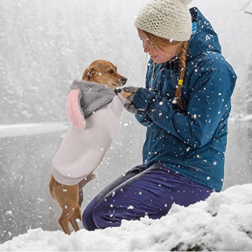 ROZKITCH Plush Dog Hoodie for Small Medium Dog Boy Girl, Carton Rabbit Bunny Style Soft Pet Costume Sweater Coat for Spring/Autumn/Winter Cold Weather Puppy Halloween Christmas Outfit with Leash Hole