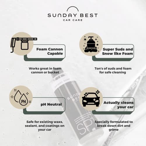 Sunday Best Car Care | Concentrated Foaming Car & Truck Wash Soap, Bucket Washing or Use Foam Cannon & Gun for Touchless Scratch Free Cleaning, pH Neutral, Easy Rinse & Ultimate Shine Professional Quality (16oz)