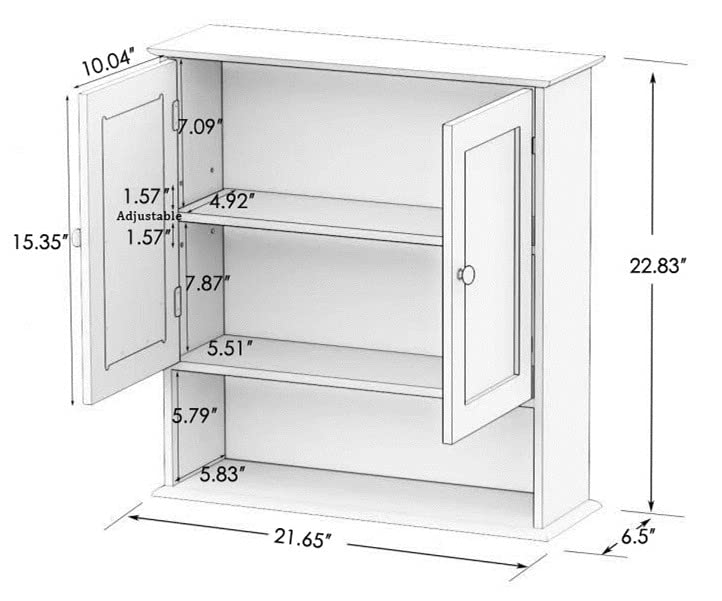 Bathroom Medicine Cabinet Wall Mounted with Double Mirror Doors, Wooden Hanging Bathroom Cabinet with Doors and Shelves, Bathroom Wall Mirror Cabinet, Multipurpose Wall Mounted Storage Cabinet, White