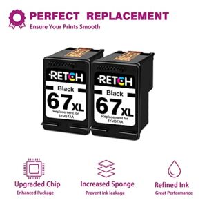 RETCH Remanufactured Black Ink Cartridges Replacement for HP 67XL 67 XL  for Hp Deskjet 2732 2755 DeskJet Plus 4140 4155 4158，Envy 6052 6075 6058 Printer (2 Black)