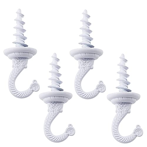 Rierdge 4 Pcs White Swag Ceiling Hooks Heavy Duty, 3 Inch Swag Hanging Ceiling Hooks Indoor Outdoor for Chandelier Plants Etc (White)